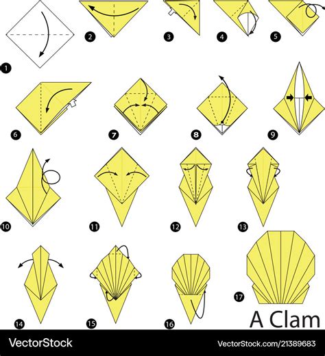 Step Instructions How To Make Origami A Clam Vector Image
