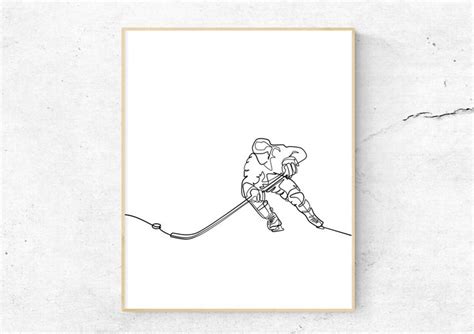 Hokej Line Art Hokej Wall Art Print Sport Minimalistyczny Druk