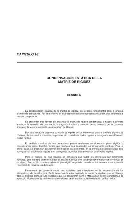 Condensación estática de la matriz de rigidez Felvis uDocz