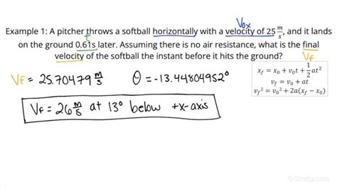 how to solve for final velocity of a projectile launched horizontally in 2 dimensions physics