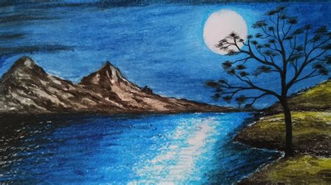 How To Draw Moonlight Scenery Step By Step Easy Draw Youtube