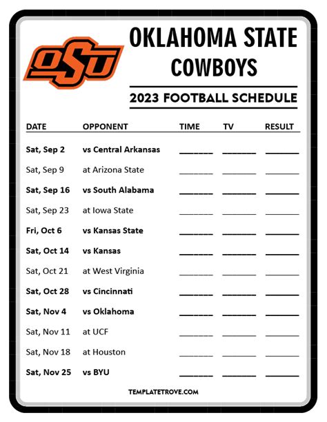 Oklahoma State University Football Schedule Viva Cynthie