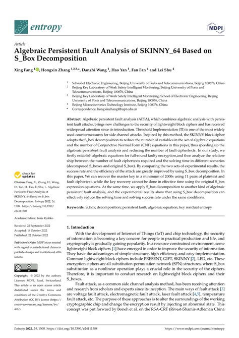 pdf algebraic persistent fault analysis of skinny 64 based on s box decomposition