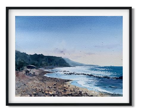Coastal Beach Painting Original Watercolor Sea Waves Wall Etsy