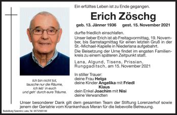 Traueranzeigen Von Erich Z Schg Trauer Bz