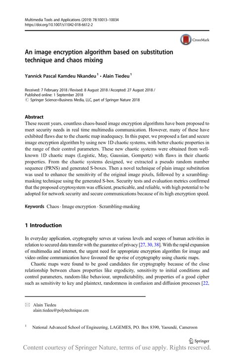 an image encryption algorithm based on substitution technique and chaos mixing request pdf