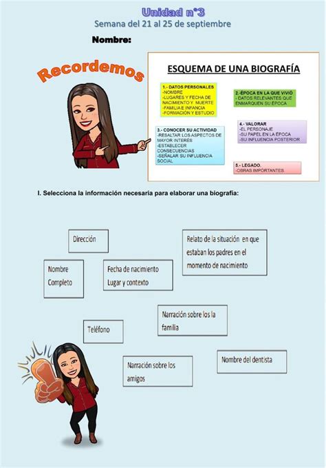 Biografía interactive exercise Biografía Comprensión lectora Relato