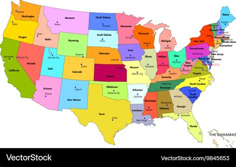 Map Of Usa With States And Their Capitals Vector Image