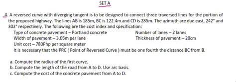 solved set a 4 a reversed curve with diverging tangent is