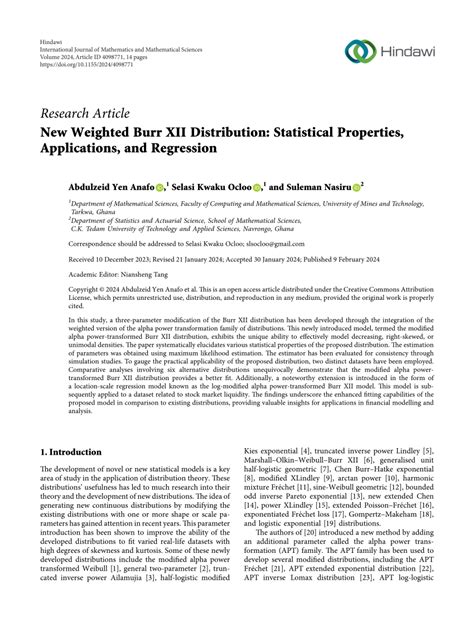 pdf new weighted burr xii distribution statistical properties applications and regression