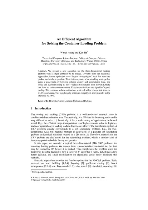 pdf an efficient algorithm for solving the container loading problem