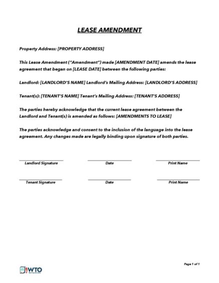 Free Lease Amendment Forms PDF Word