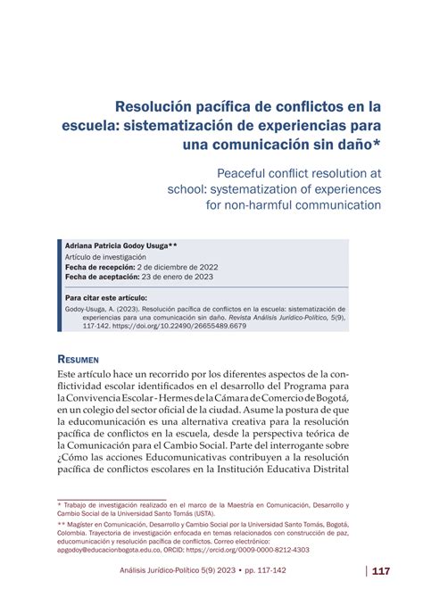 PDF Resolución pacífica de conflictos en la escuela sistematización