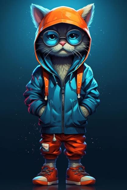 Un Gato De Dibujos Animados Con Una Sudadera Con Capucha Azul Y Gafas
