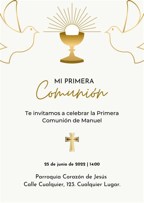 Plantillas de Invitaciones de primera comunión editables online Canva