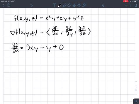 solved find the gradient vector field of each function f f x y z x 2 y x y y 2 z