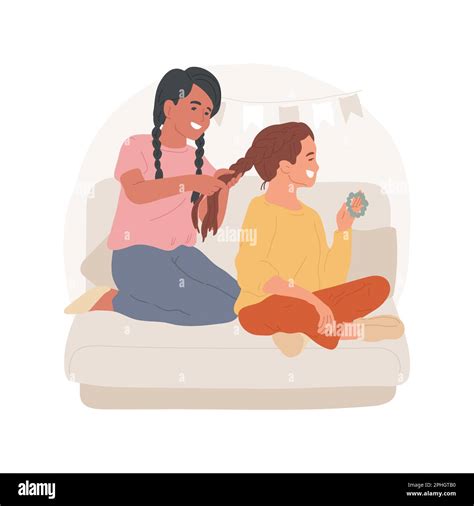 Girls Braiding Isolated Cartoon Vector Illustration Girls Friendship Making A Braid Hairstyle