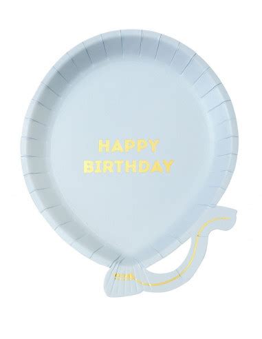 12 Assiettes Ballons Bleu Ciel Happy Birthday Doré Les Bambetises