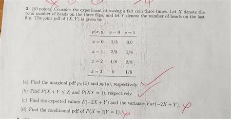 solved 2 30 points consider the experiment of tossing a