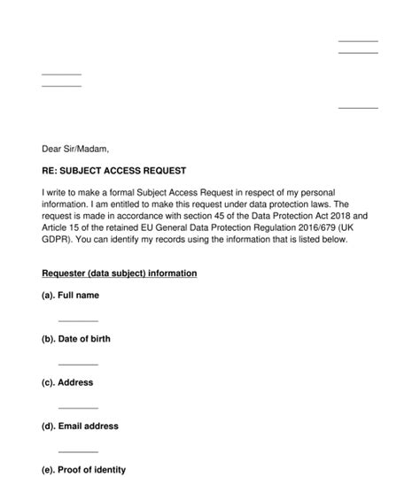 Subject Access Request Template TUTORE ORG Master Of Documents
