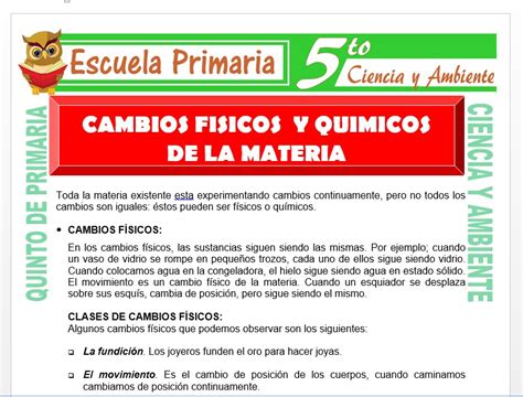 Cambio Físicos y Químicos de la Materia para Quinto de Primaria