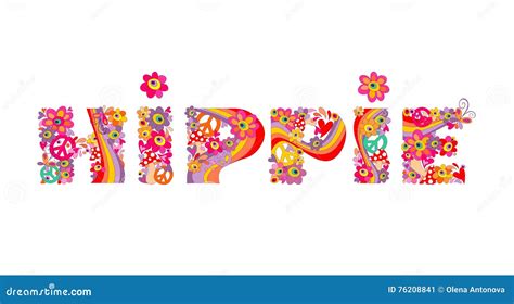 Hippie Lettering With Abstract Colorful Flowers Stock Vector