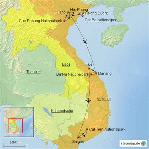 StepMap Vietnam Rundreise Wunder der Natur Landkarte für Vietnam