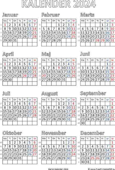 Kalender Med Danske Helligdage Gratis Printable Pdf