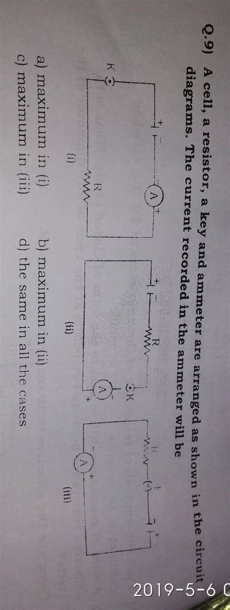 A Cell A Resistor A Key And An Ammeter Are Connected Arranged As