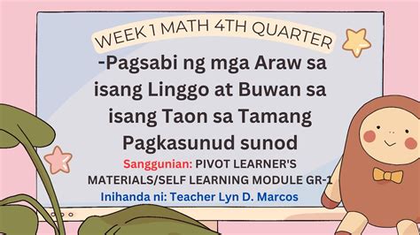 Pagsabi Ng Mga Araw Sa Isang Linggo At Buwan Sa Isang Taon Sa Tamang