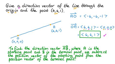 question video finding the direction vector of a line passing through the origin and a given