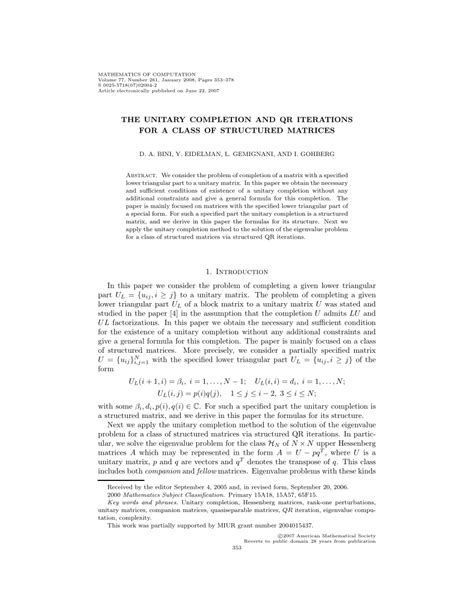 pdf the unitary completion and qr iterations for a class of structured matrices
