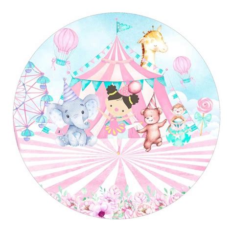 Painel Redondo Tecido Sublimado D Circo Rosa Frd Felicit