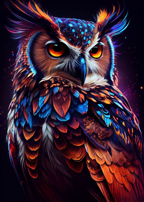 Owl Colorful Poster Picture Metal Print Paint By Decoydesign
