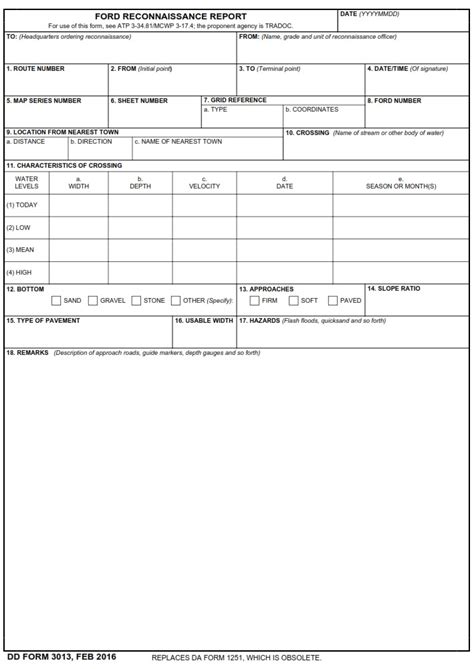 DD Form 3013 Ford Reconnaissance Report Free Online Forms