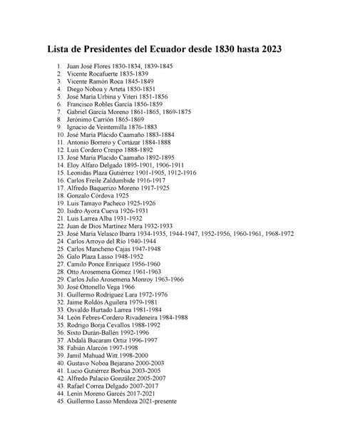 Lista De Presidentes Del Ecuador Desde Hasta Guillermo