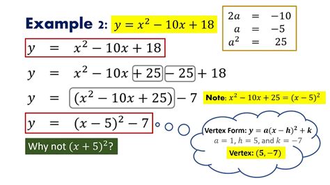standard form to vertex form part 2 youtube