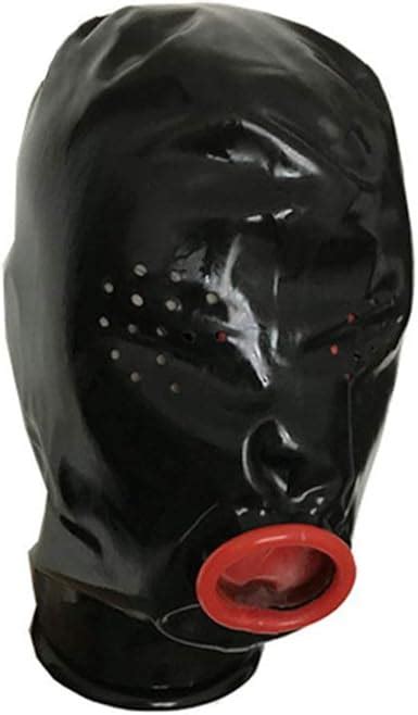 Exlatex Latex Hood Perforated Eyes Mask Rubber Mouth With Inner Red Condom Asphyxia Mask Without