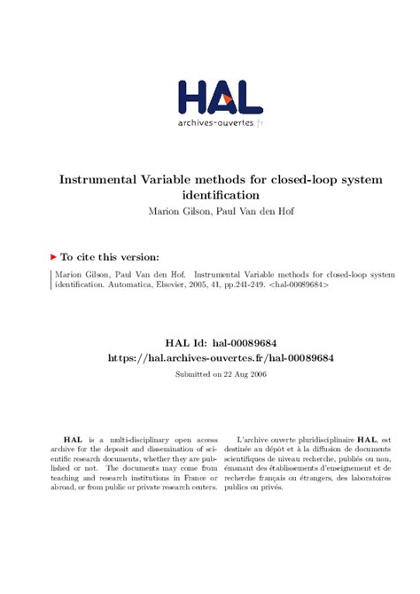 pdf instrumental variable methods for closed loop continuous time model identification