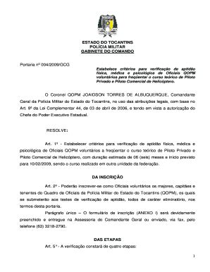 Fillable Online ESTADO DO TOCANTINS POLCIA MILITAR GABINETE DO COMANDO