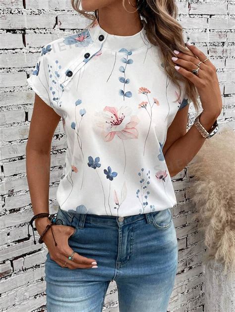 EMERY ROSE Impressão Floral Detalhe Do Botão Manga De Asa De Morcego