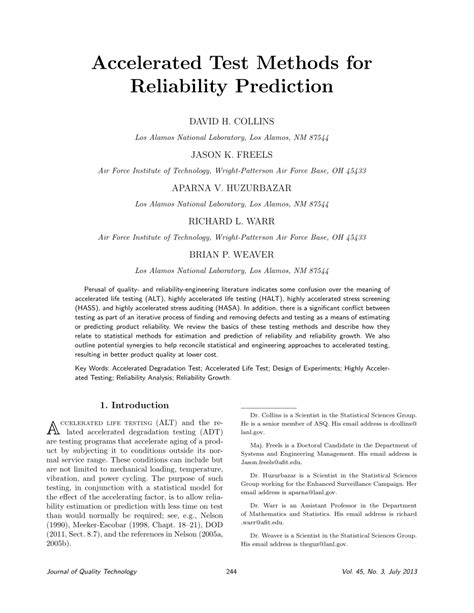pdf accelerated test methods for reliability prediction