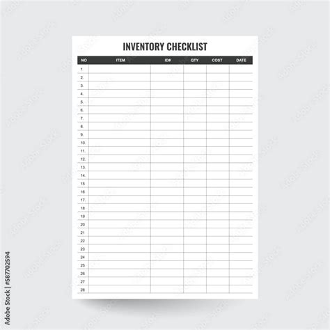 Inventory Printable Inventory Checklist Item Listing Inventory List