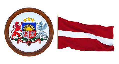 Bandeira nacional e a ilustração 3d do brasão de armas da letônia
