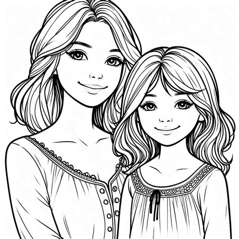 Desenhos de Mãe e Filha Imprimível Grátis para Colorir e Imprimir