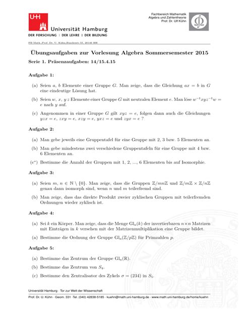 Übungsaufgaben zur Vorlesung Algebra Sommersemester 2015