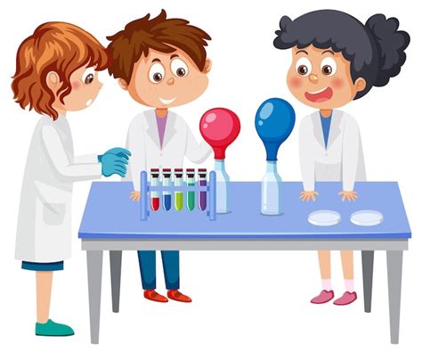 Niños estudiantes haciendo experimentos científicos Vector Premium