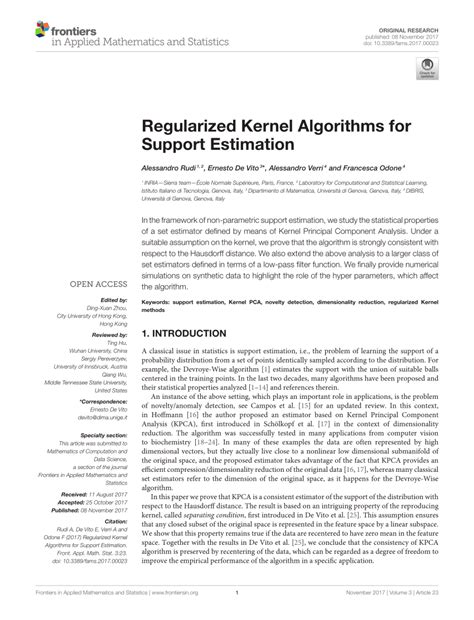 pdf regularized kernel algorithms for support estimation