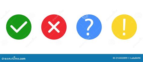 Check Marks And Cross Mark Set Exclamation And Question Marks Green