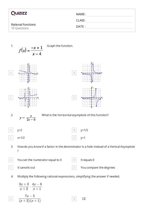 Rational Expressions Equations And Functions Worksheets For Th